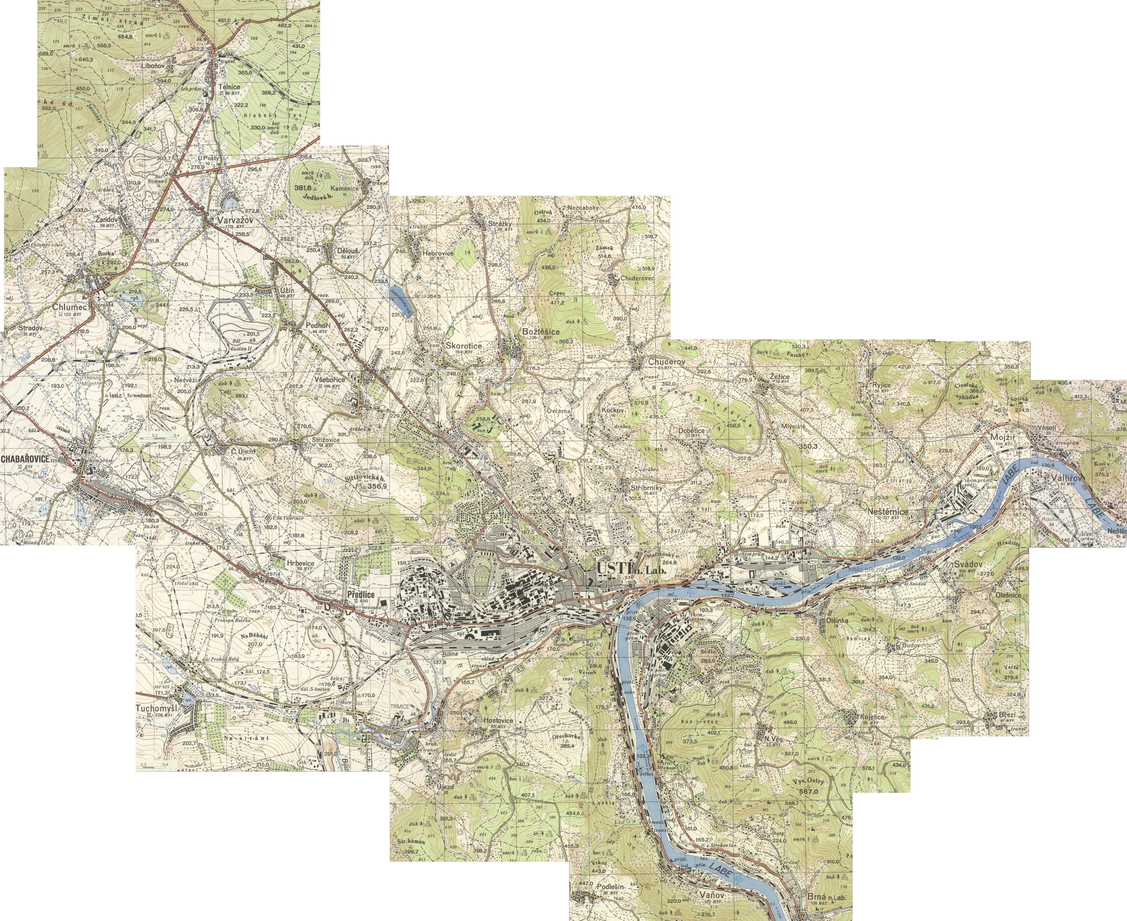 Mapa Ústí nad Labem a okolí 50. léta :: Tramvaje v Ústí nad Labem